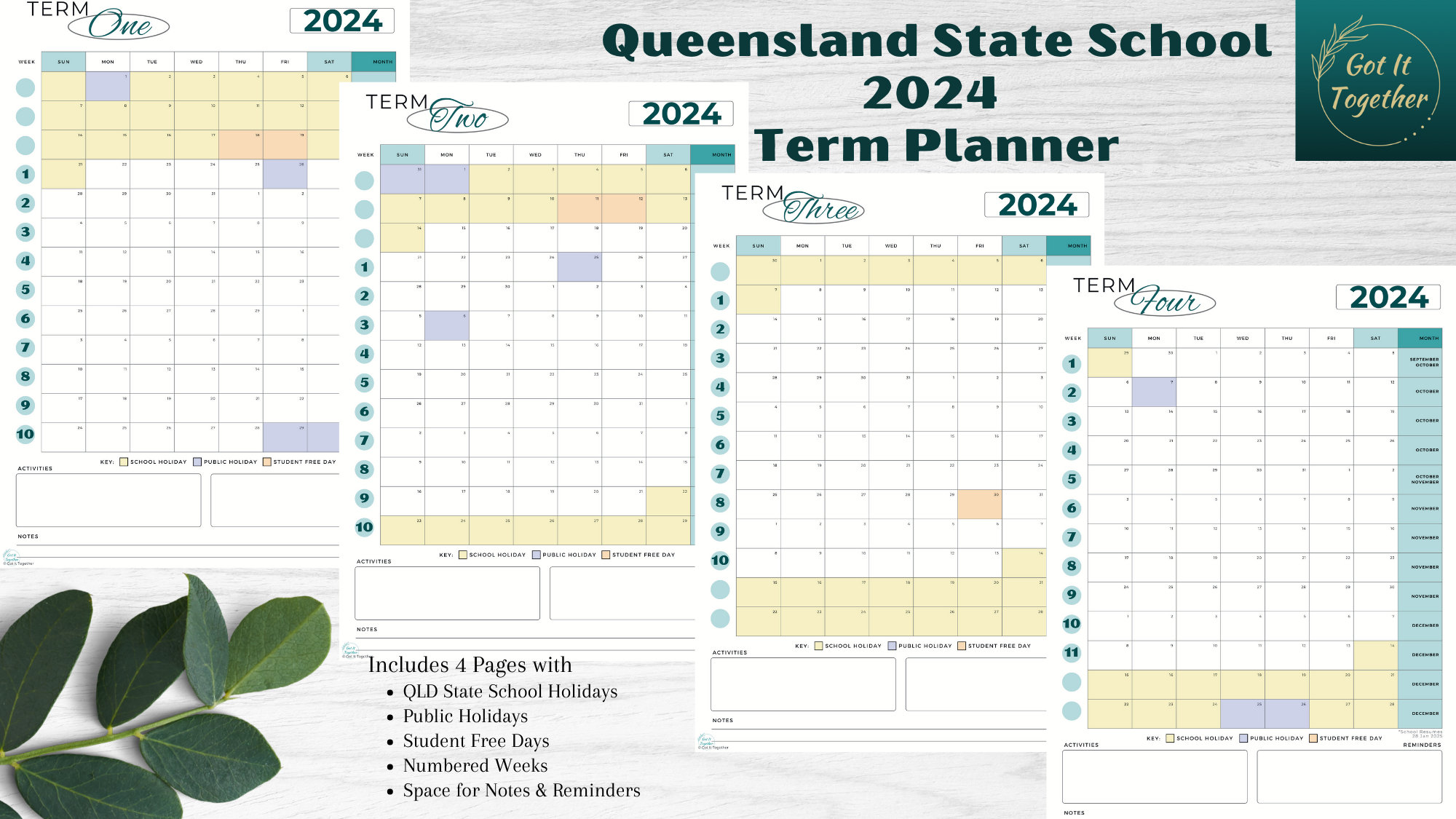 Queensland School Term Planner for 2024 With All Holidays Marked ...