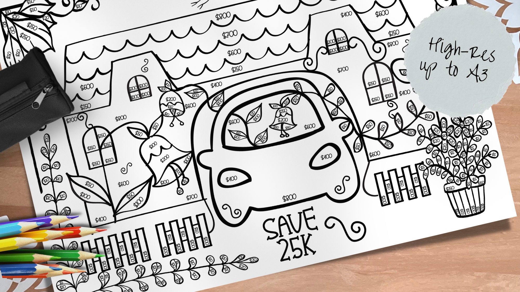 Save 25k While Colouring in Your Savings Tracking Chart | Printable ...