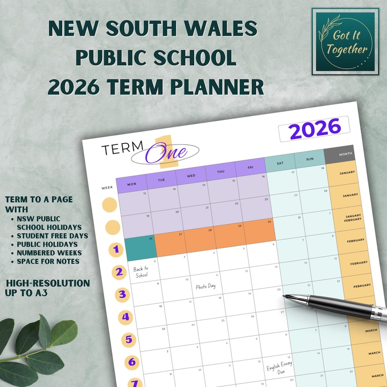 NSW 2026 School Term Planner Printable | New South Wales Public School ...