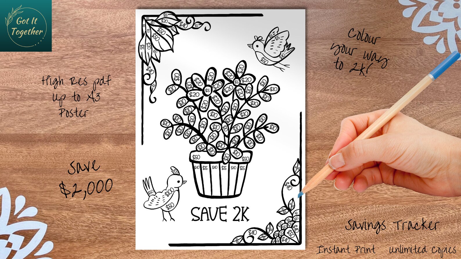 Save 2k While Colouring in Your Savings Tracking Chart | Printable ...