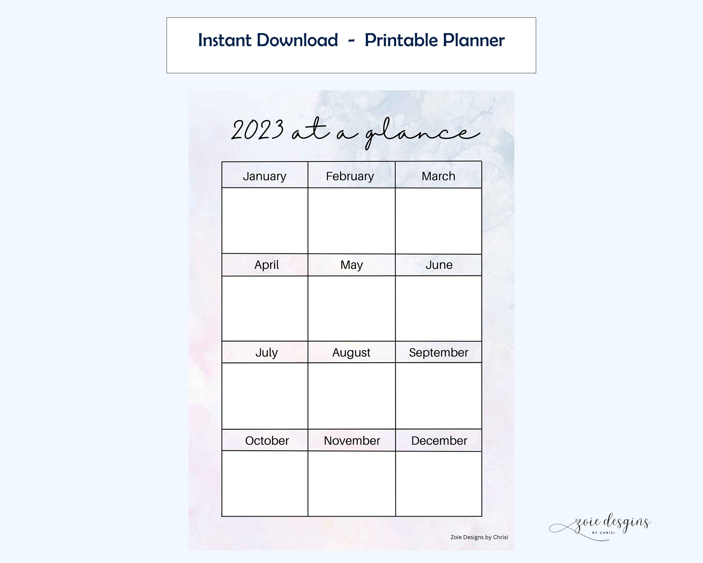 Printable Yearly Planner Multi Coloured Marble - Etsy