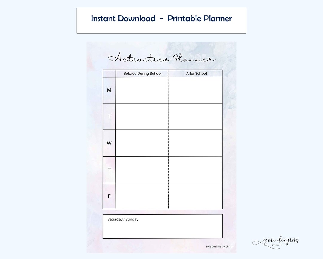 Printable Weekly Activities Planner Multi Coloured Marble - Etsy