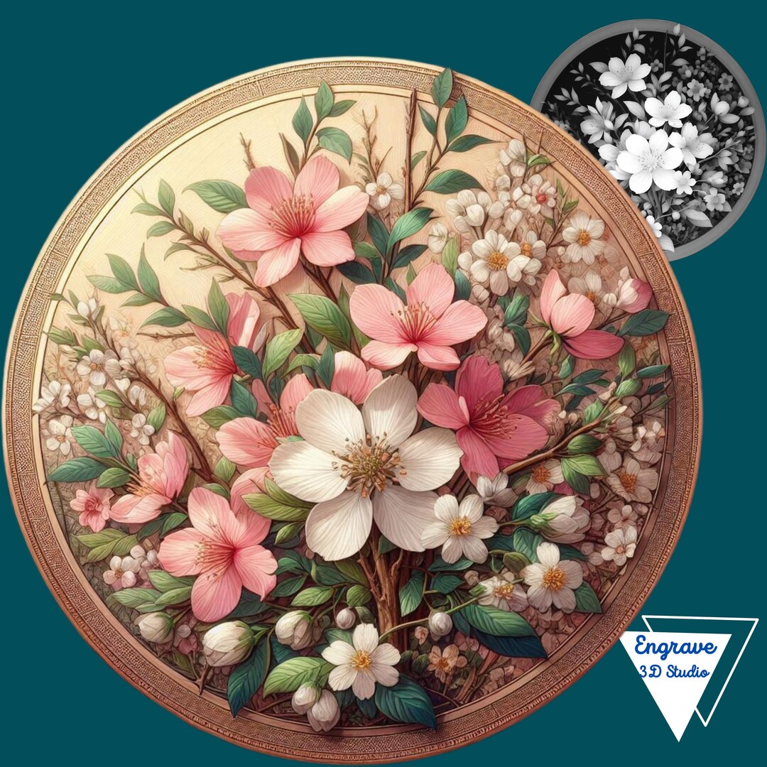 Flowers 3D Laser Depth Map | PNG File | Depth Engraving | Brass Coin ...