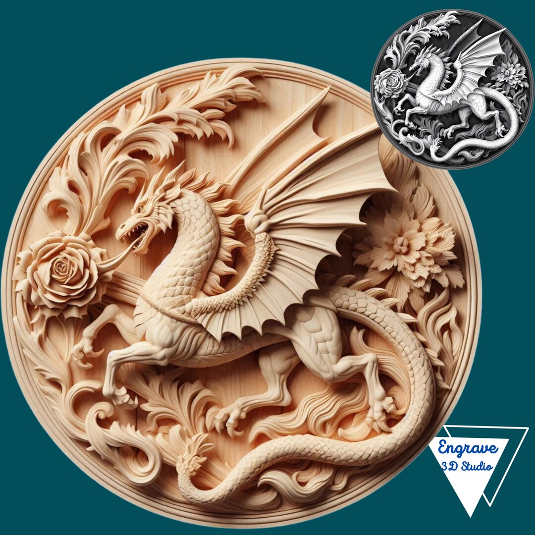 Dragon Coin 3D Depth Map | STL File for Laser Engraving (digital ...