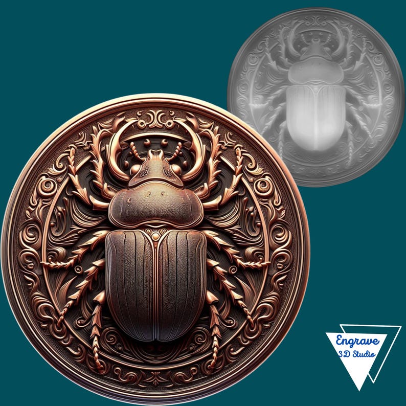 Scarab 3D Laser File Depth Map PNG File Depth Engraving Brass Coin High ...