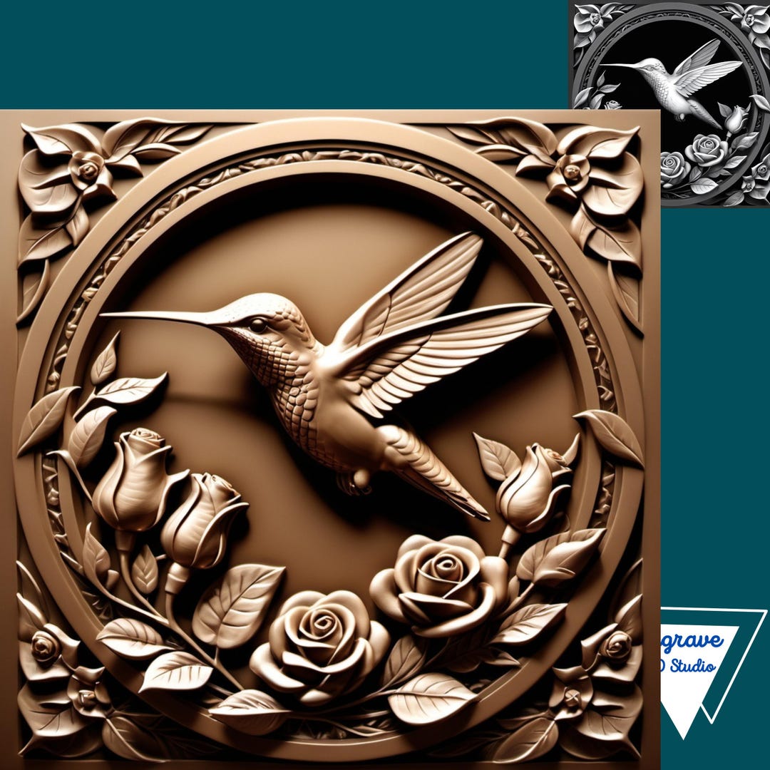 Hummingbird Depth Map: 3D Illusion Laser Engraving File (PNG, SVG, PDF ...