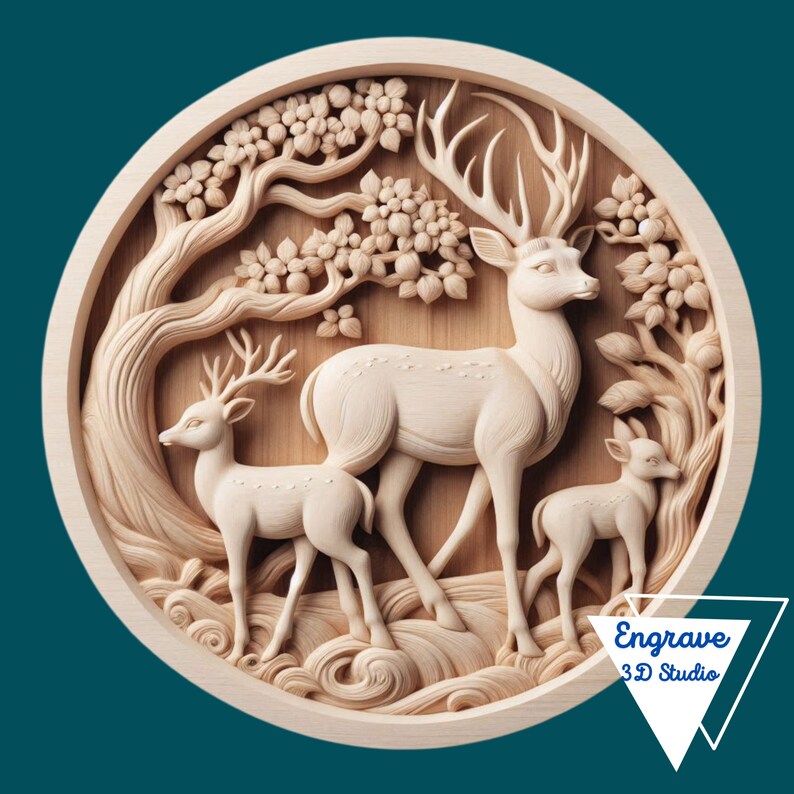 Family Deer 3D Laser Engravedepth Map Height Map 3D Laser Engraving ...
