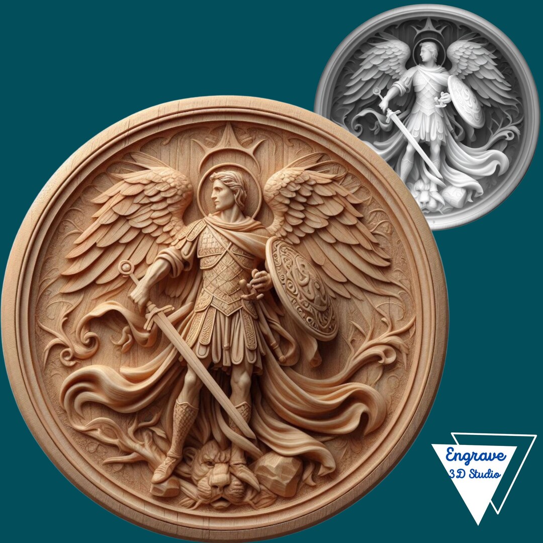 Archangel Michael Coin 3D Laser Engraving Depth Map (PNG, SVG, PDF ...