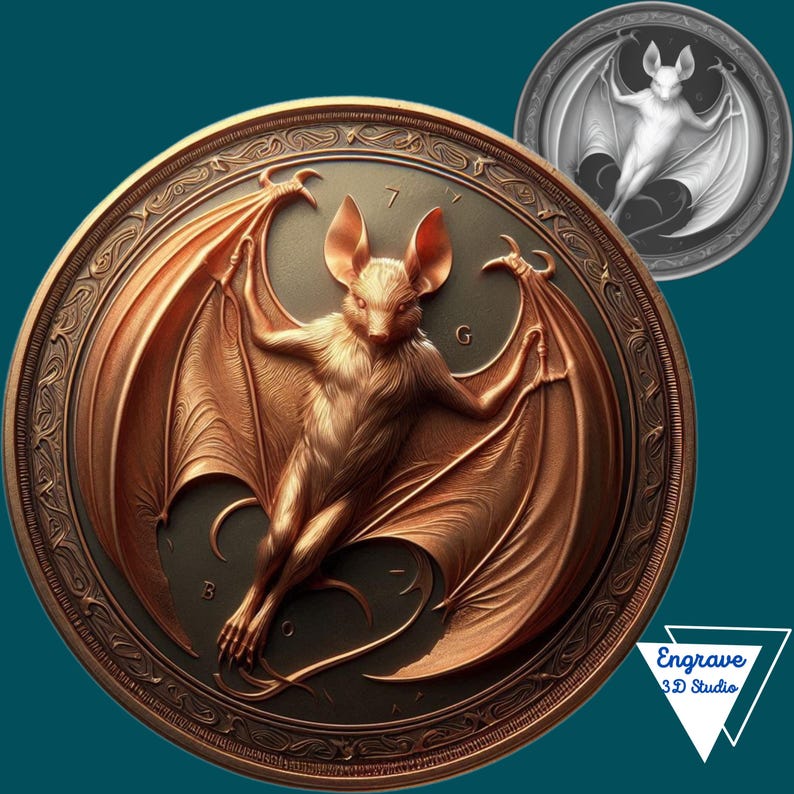 Bat Coin Depth Map: 3D Laser Engraving File (PNG, SVG, PDF) - Etsy Canada