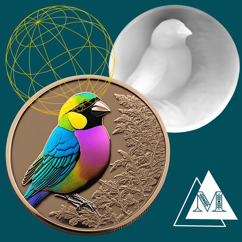 Gouldian Finch Coin Depth Map Heigh Map 3d Laser Engraved Xtool Stl