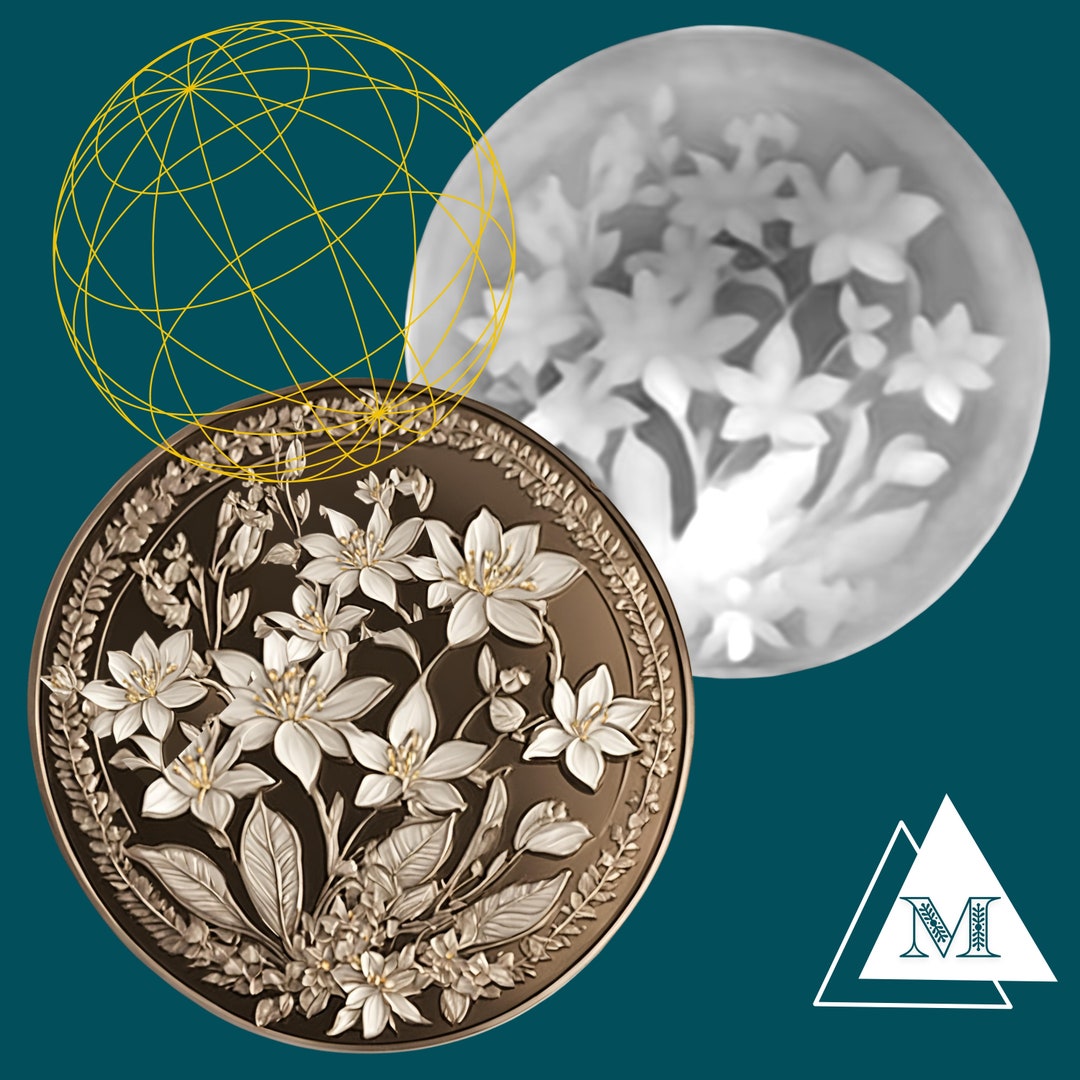 Jasmine Flowers Coin Depth Map Heigh Map 3d Laser Engraved Xtool stl ...