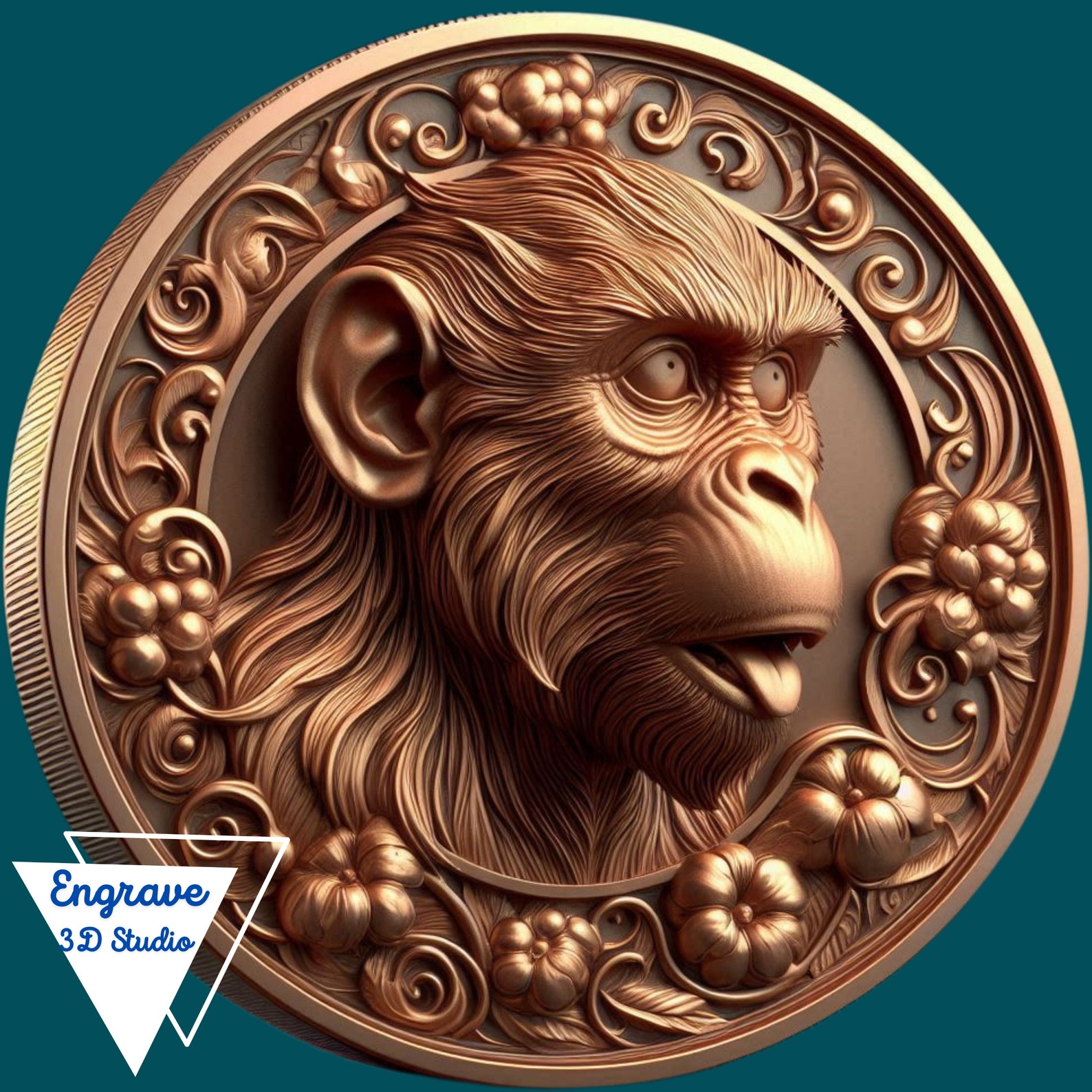 Monkey Coin Depth Map | Height Map | 3D Laser Engrave | Xtool | PNG ...