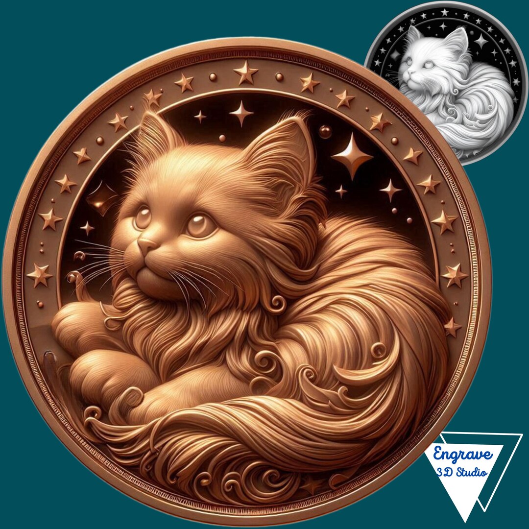 Cat Coin Depth Map: 3D Laser Engraving File (PNG, SVG, PDF) - Etsy