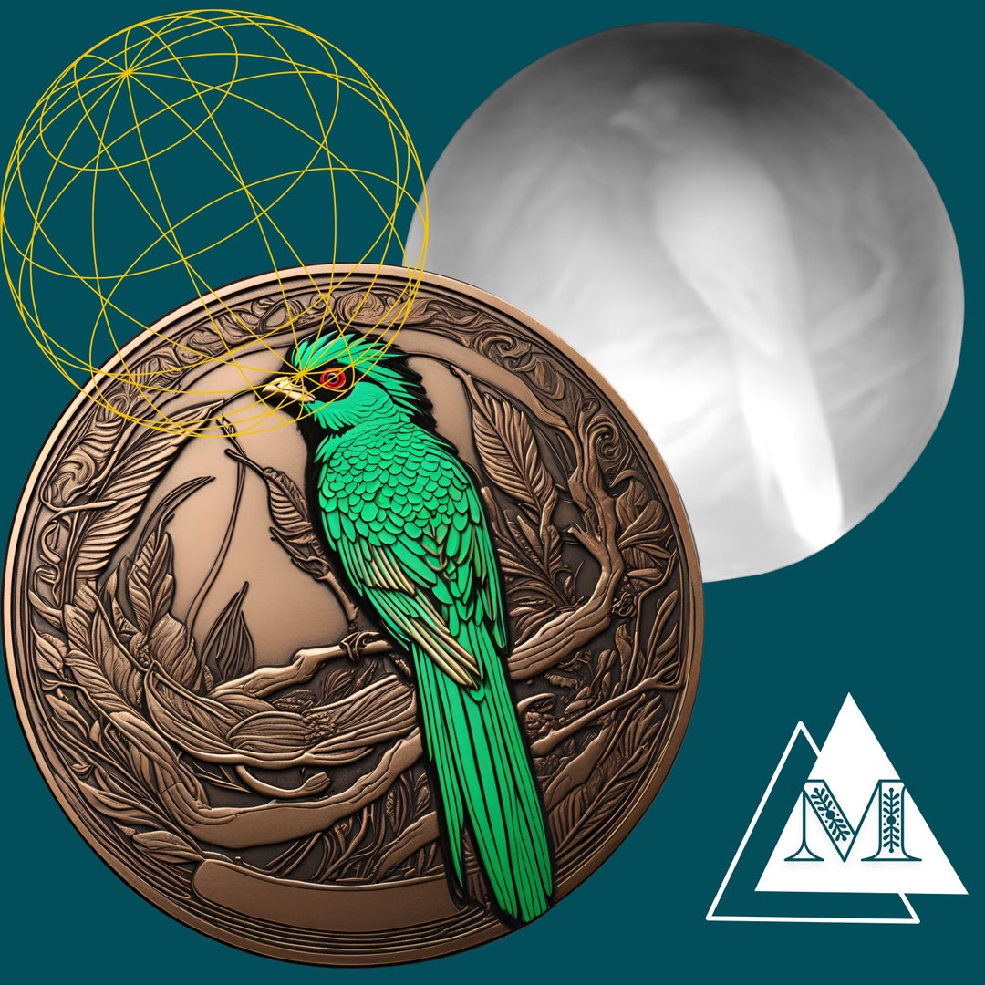 Resplendent Quetzal Coin Depth Map Heigh Map 3d Laser Engraved Xtool ...