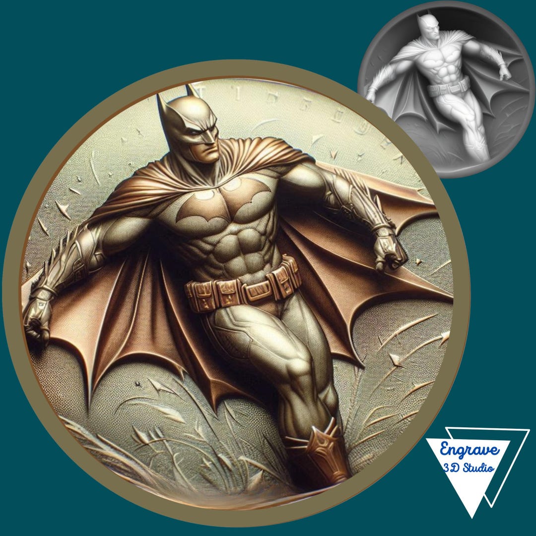 Batman Coin , 3D Relief STL File: Laser Engraving, 3D PNG, Resin, 3d ...
