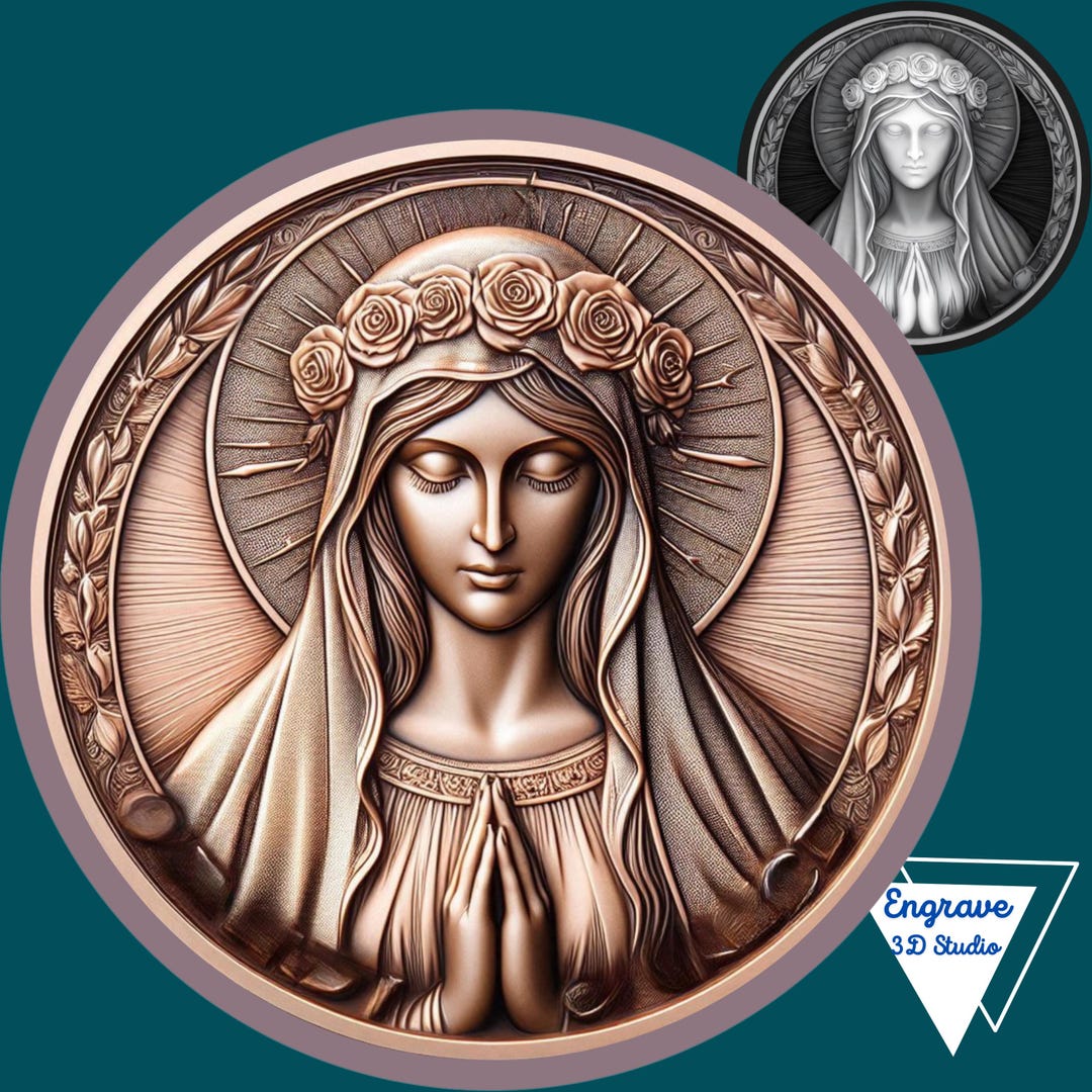 Virgin Mary Coin Depth Map: 3D Laser Engraved File (digital Download ...