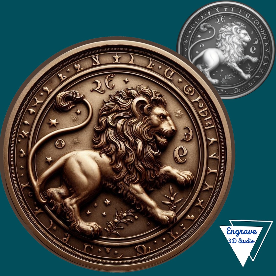 Leo Zodiac Coin 3D Laser Engraving File (PNG, SVG, PDF Downloadable ...