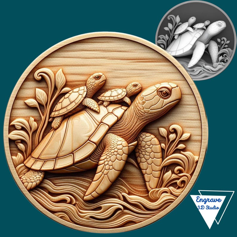 Turtle | Kids 3D Laser Engraving | Depth Map | Height Map | Xtool | PNG ...