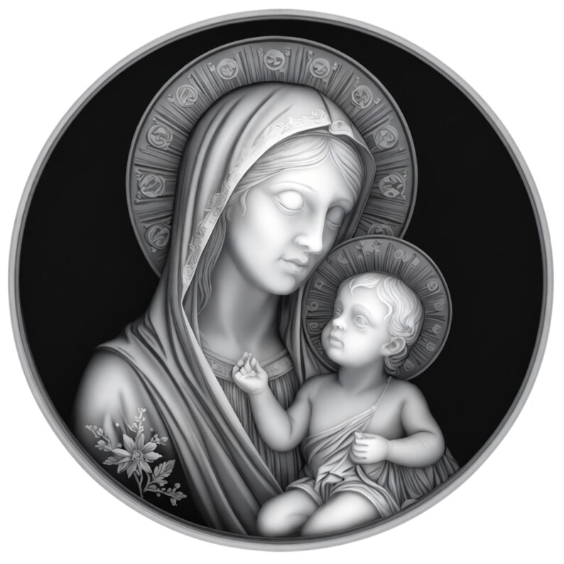 Virgin Mary & Baby Jesus Coin Depth Map: Laser Engrave File (PNG, SVG ...