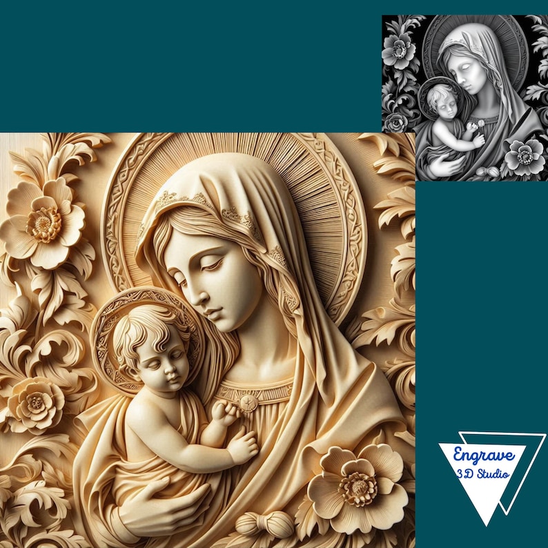 Virgin Mary Jesus 3D Illusion: Laser Engraving Depth Map (digital ...