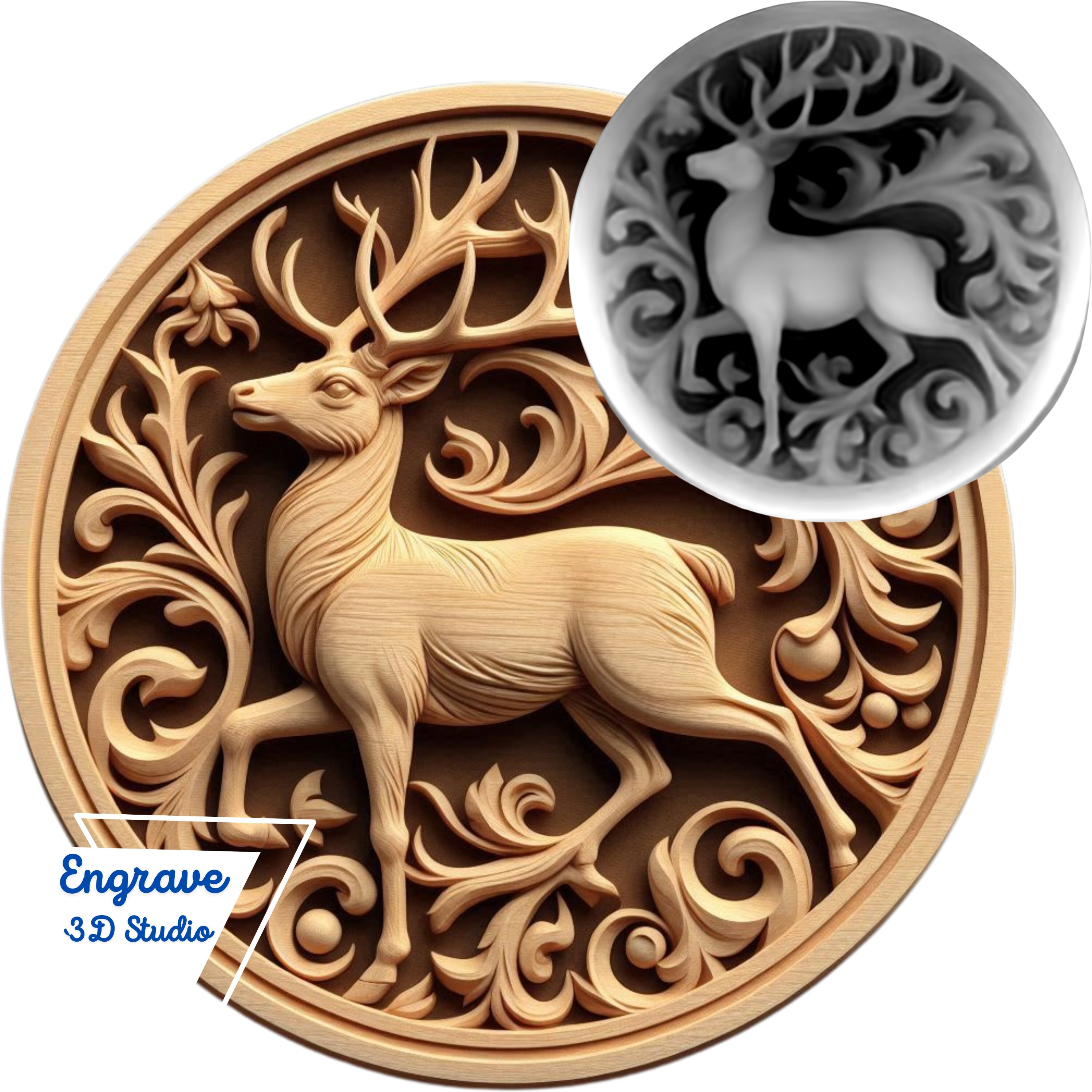 Deer Coin Depth Map Heigh Map 3D Laser Engrave Xtool stl File PNG ...