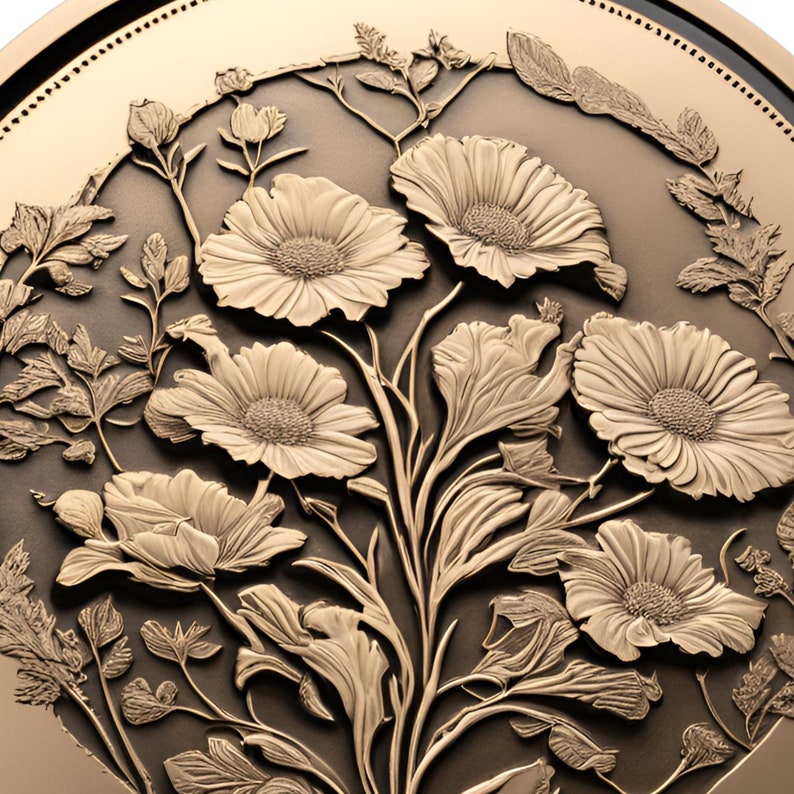 Flowers Coin Depth Map Heigh Map 3D Laser Engrave Xtool Stl File ...