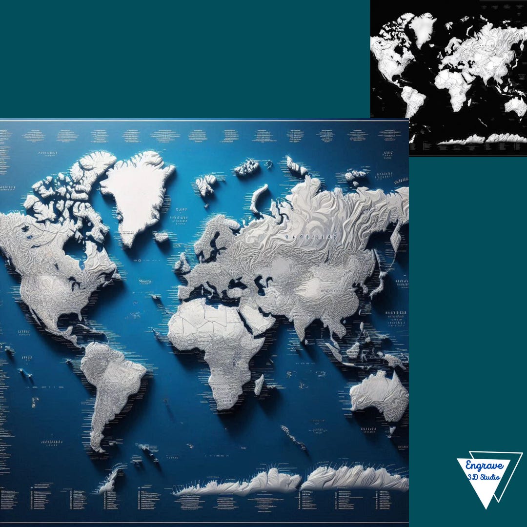 3D World Map Laser Engraving Files: PNG, SVG, PDF (digital Download) - Etsy