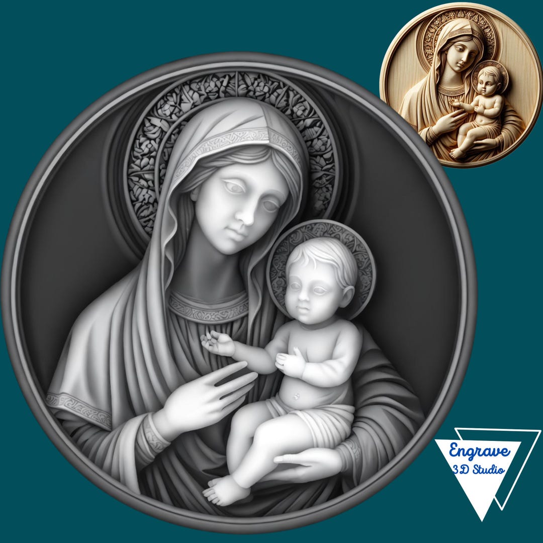 Virgin Mary & Jesus 3D Laser File: Depth Map, CNC Engraving (digital ...