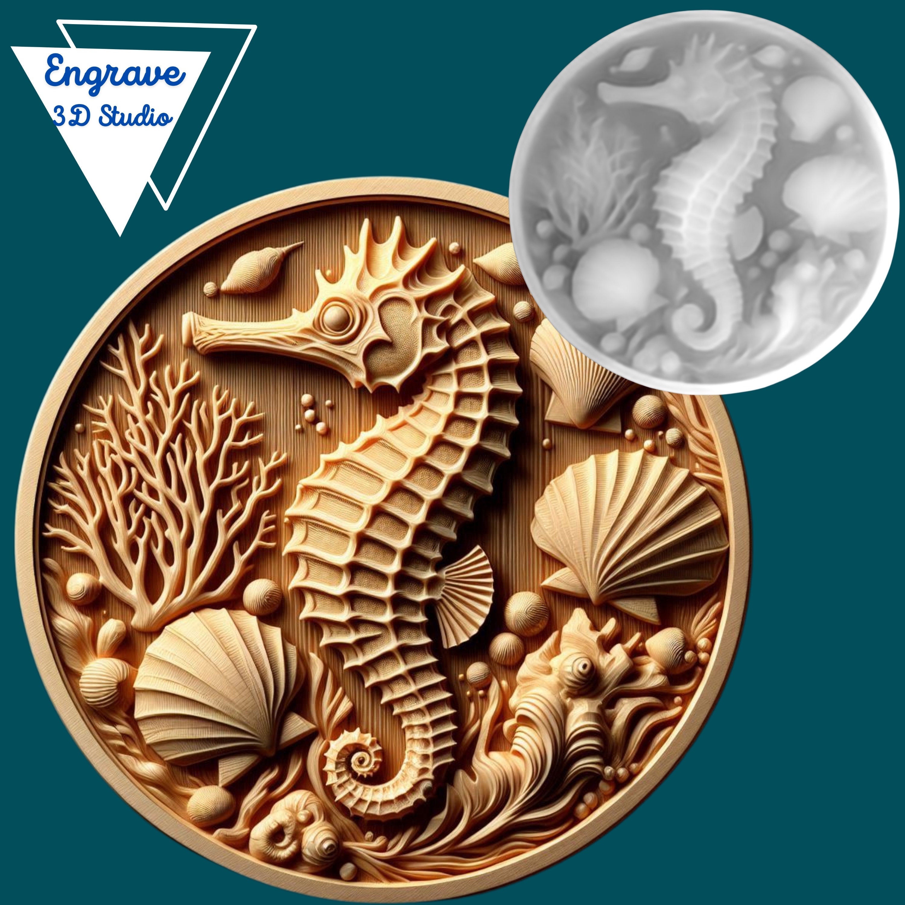 Seahorse 3d Laser Engraved Xtool lightburn 3d Laser Engravingart Downloadshells and Coral ...
