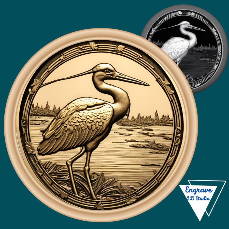 Stork Coin 3D Laser Engraving File: Depth Map Art (digital Download ...