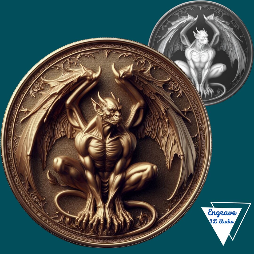 Gargoyle 3D Laser File | Depth Map | PNG | Laser Cut File | Brass Coin ...