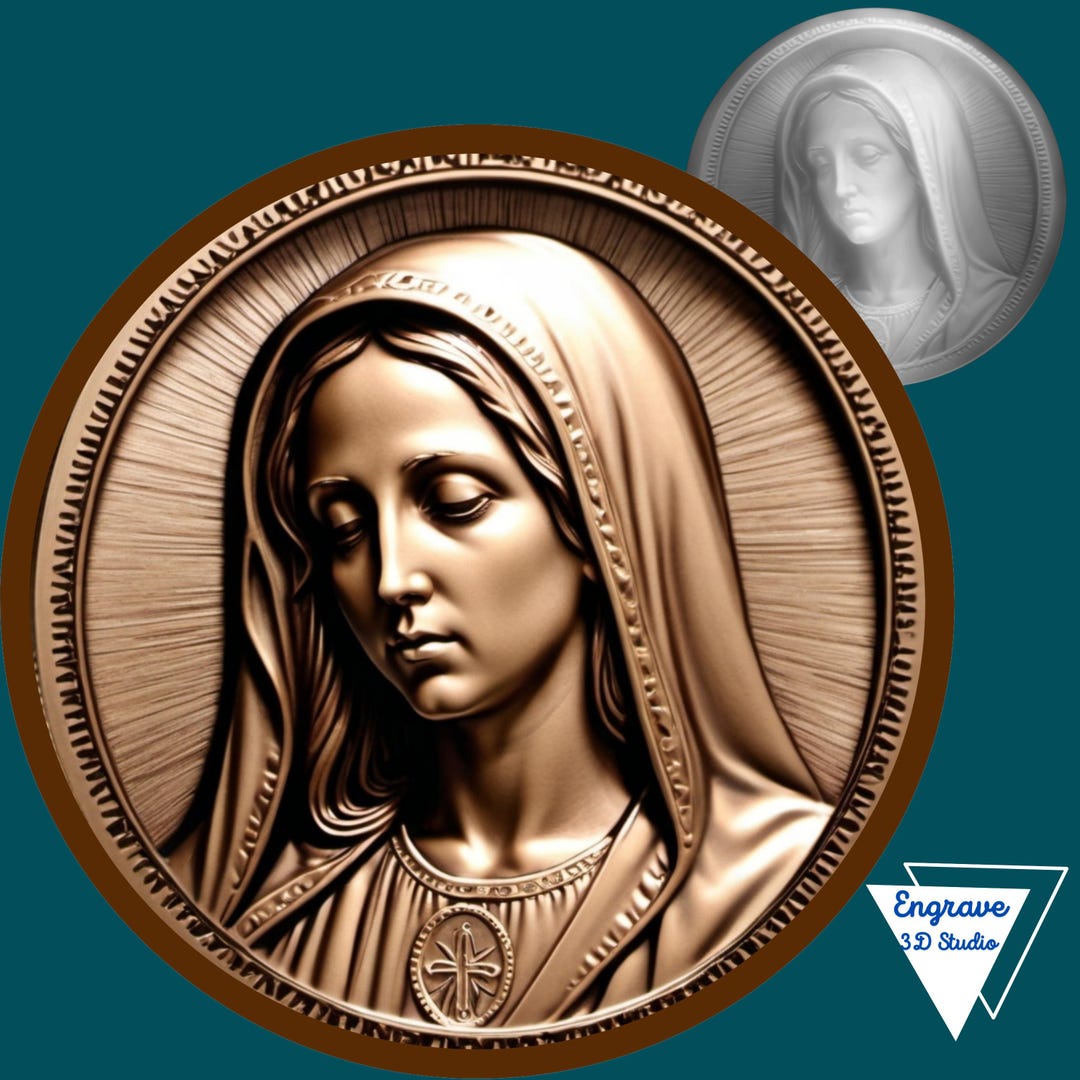 Virgin Mary Coin Depth Map Laser File Height Map 3D Laser Engrave Xtool Lightburn 3d Illusion ...