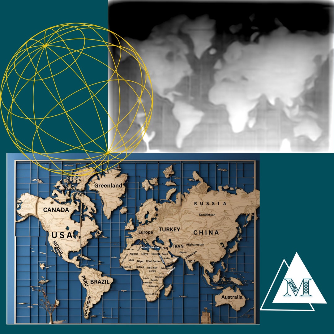 World Map 3d Laser Engraved Map Cut Filedepth Map Height Map 3d Laser ...