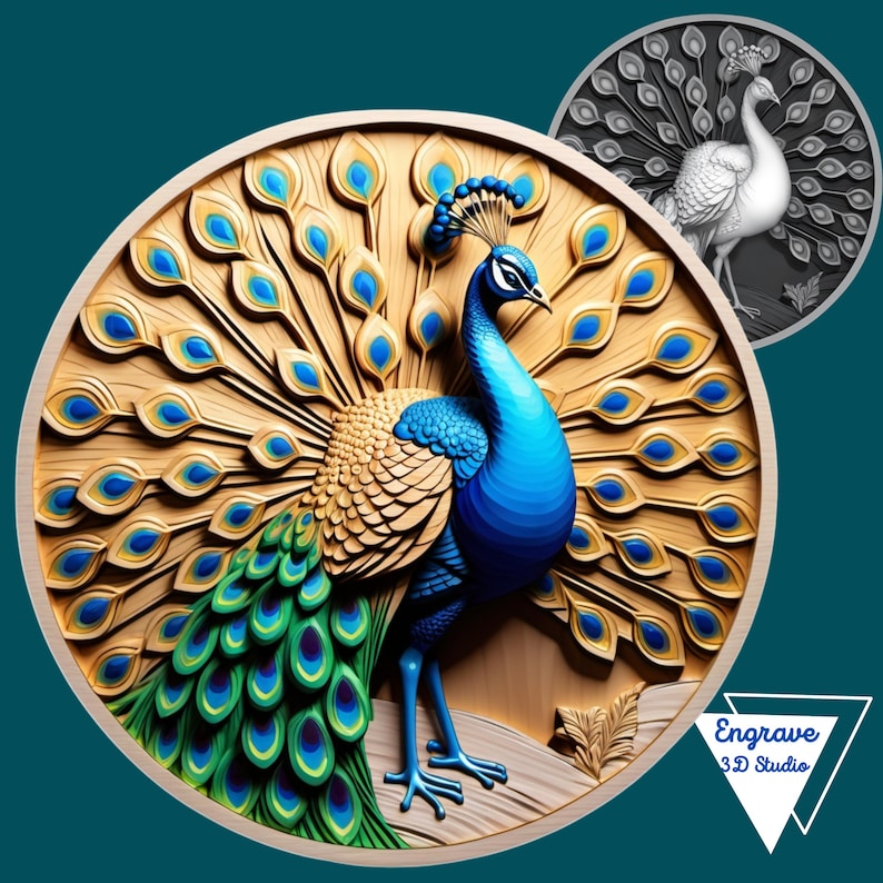 Peacock 3D Laser Engrave|depth Map | Height Map | 3D Laser Engraving ...