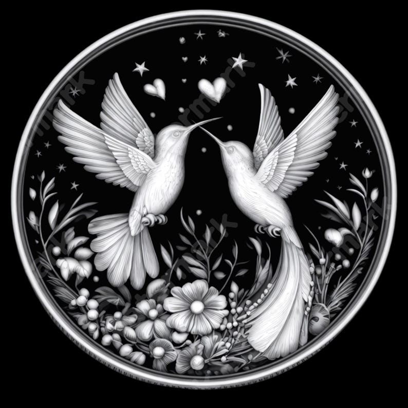 Hummingbirds 3D Laser File Depth Map PNG File Depth Engraving Brass ...