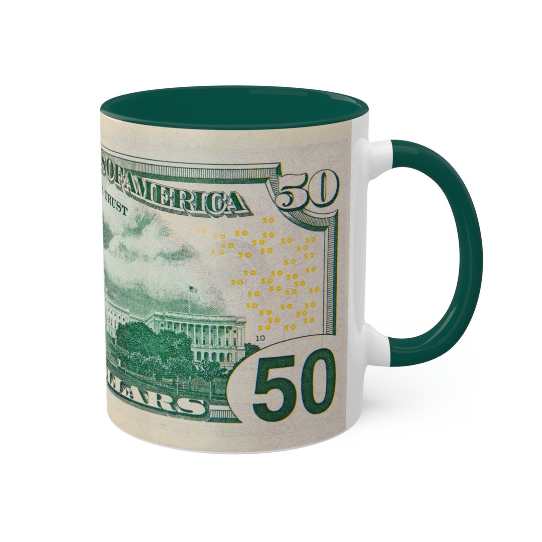 50 Dollar Bill Note Reverse Colorful Mugs, Currency Collector Gift, %0 ...
