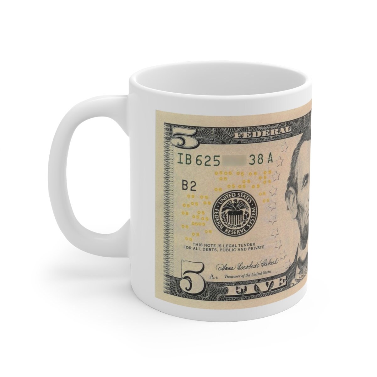 5 Dollar Bill Note Mug, United State Currency Mug, 5 Dollar Mug ...
