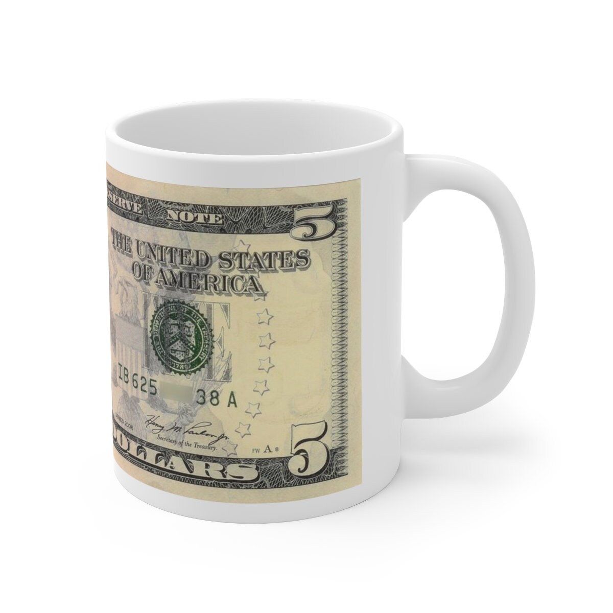 5 Dollar Bill Note Mug, United State Currency Mug, 5 Dollar Mug ...