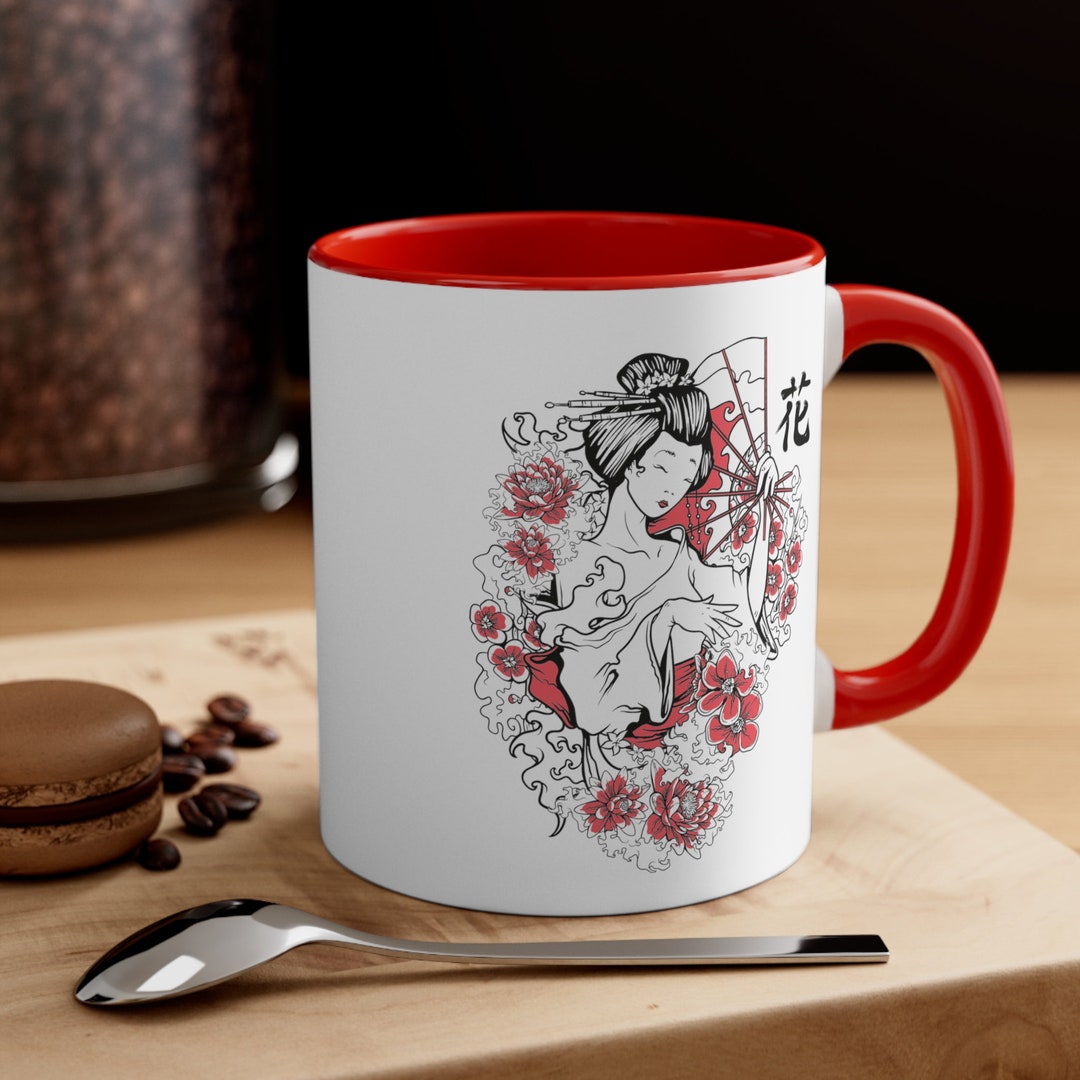 Geisha Coffee Mug, Japanese Geisha Gift, Japanese Mug, Red Geisha Mug ...