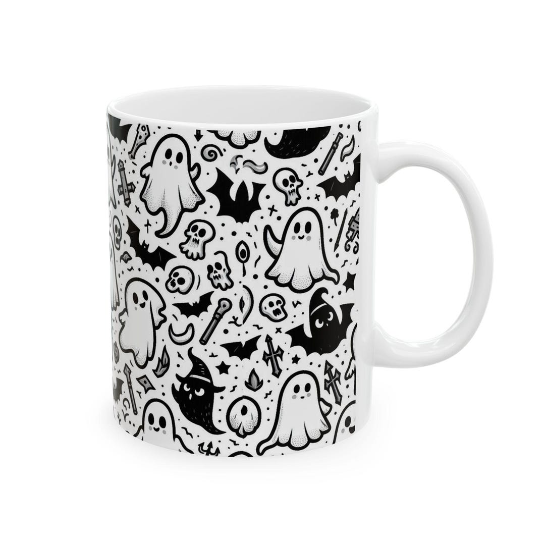 Spooky Ghost Ceramic Mug, Halloween Coffee Mug, Bat Design, Halloween ...