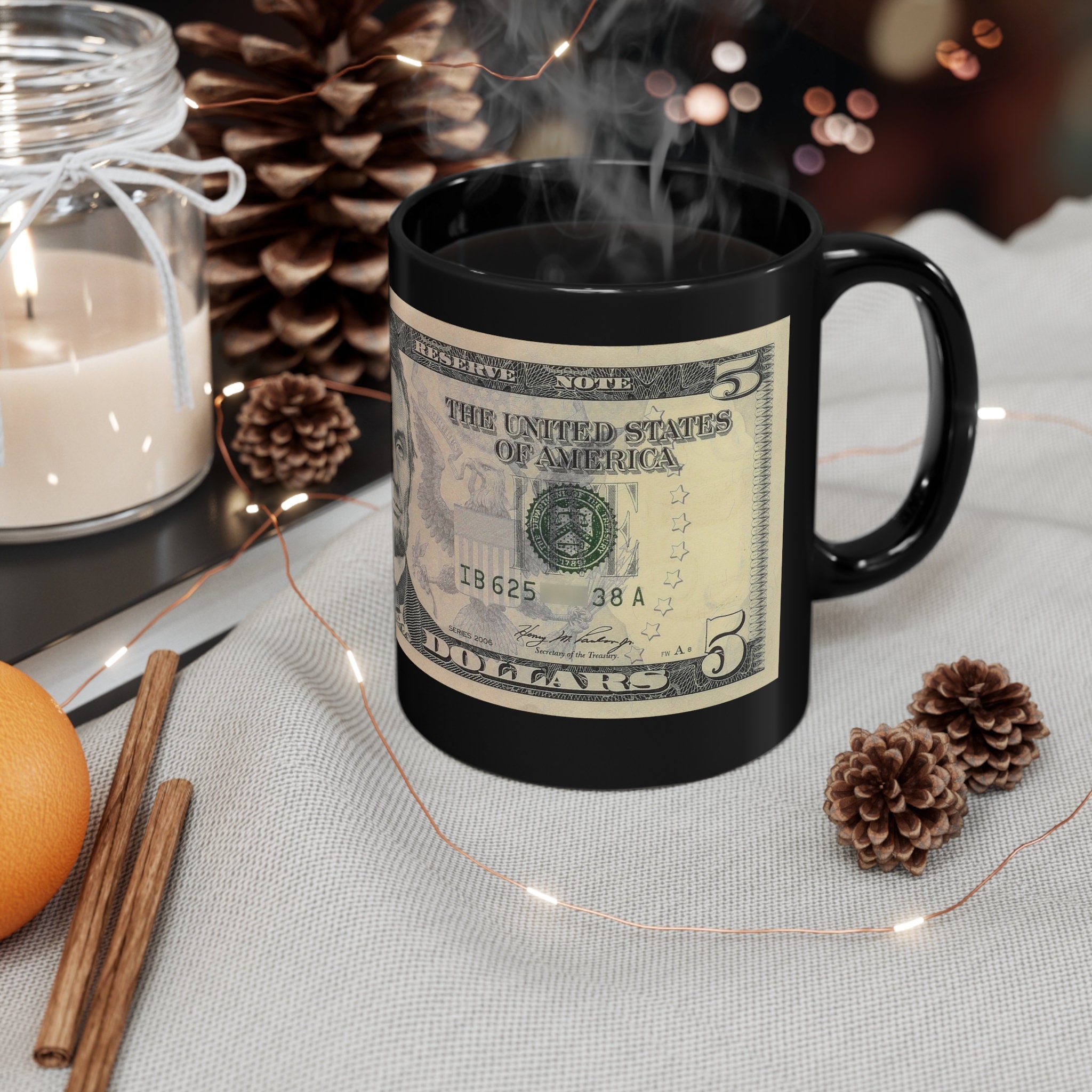 5 Dollar Bill Note Mug, United State Currency Mug, 5 Dollar Mug ...