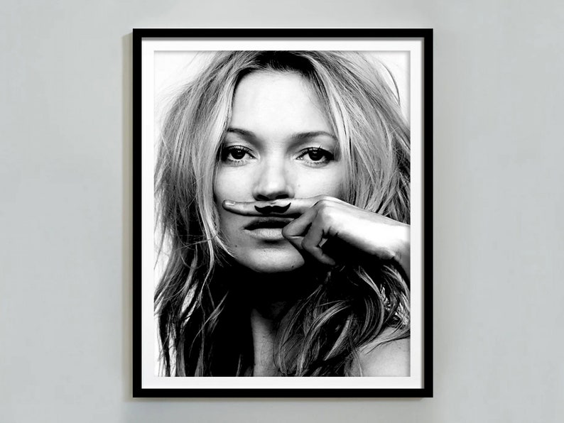 Kate Moss Mustache Print Black and White Fashion Poster - Etsy