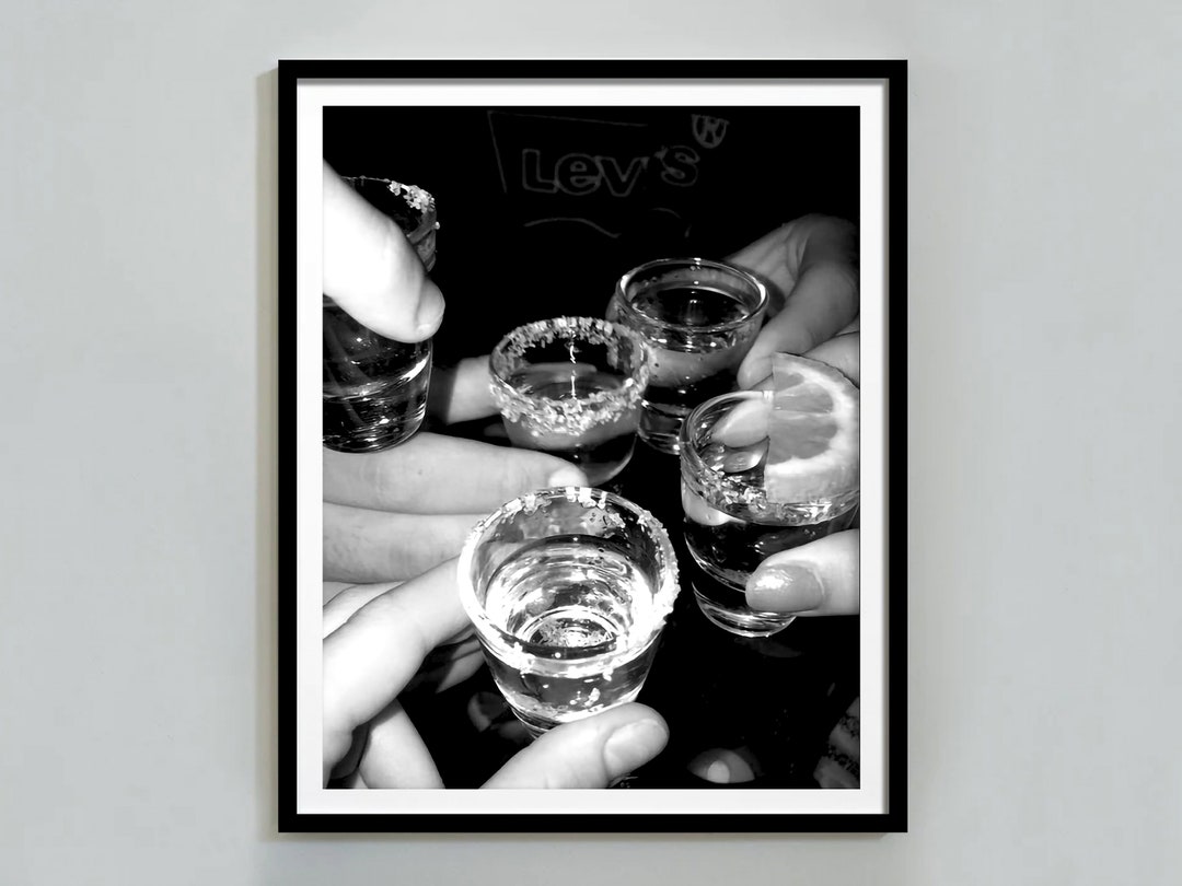 Vodka Shots, Cheers Print, Black and White, Cocktail Wall Art, Bar Cart ...