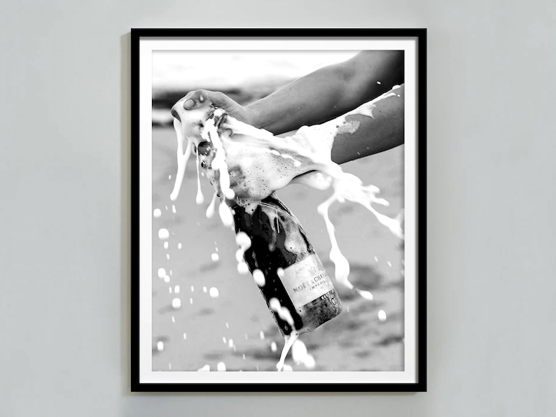 Champagne Bottle Print Black and White Alcohol Poster Bar - Etsy