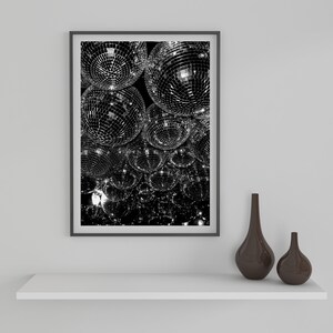 Disco Ball 70s Print, Mirrorball Poster, Black and White, Preppy Wall ...