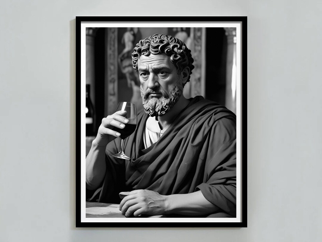 Philosopher Drinking Wine Print, Black and White, Bar Cart Wall Art ...