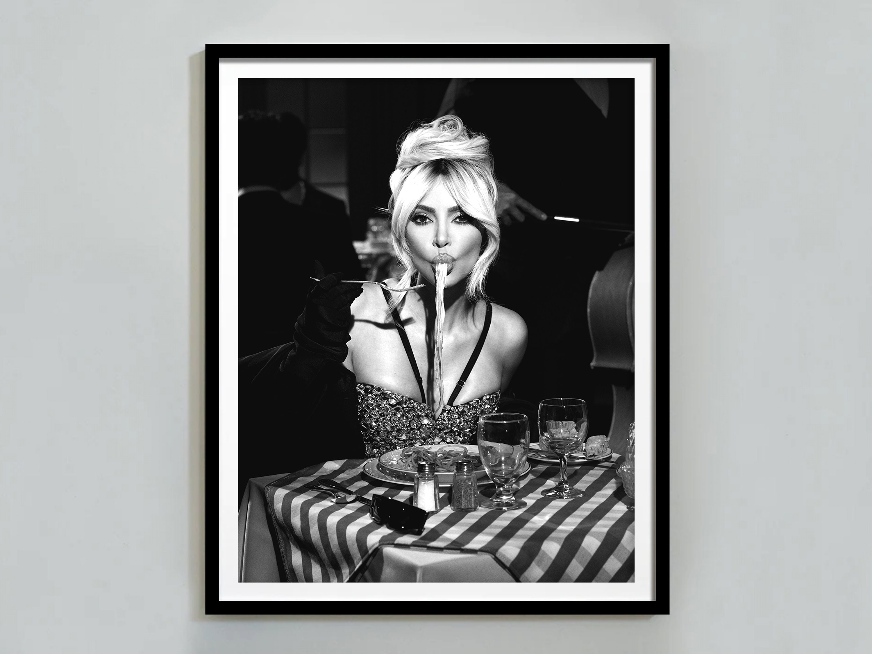 Italian Woman Eating Spaghetti Poster, Black and White, Pasta Print ...