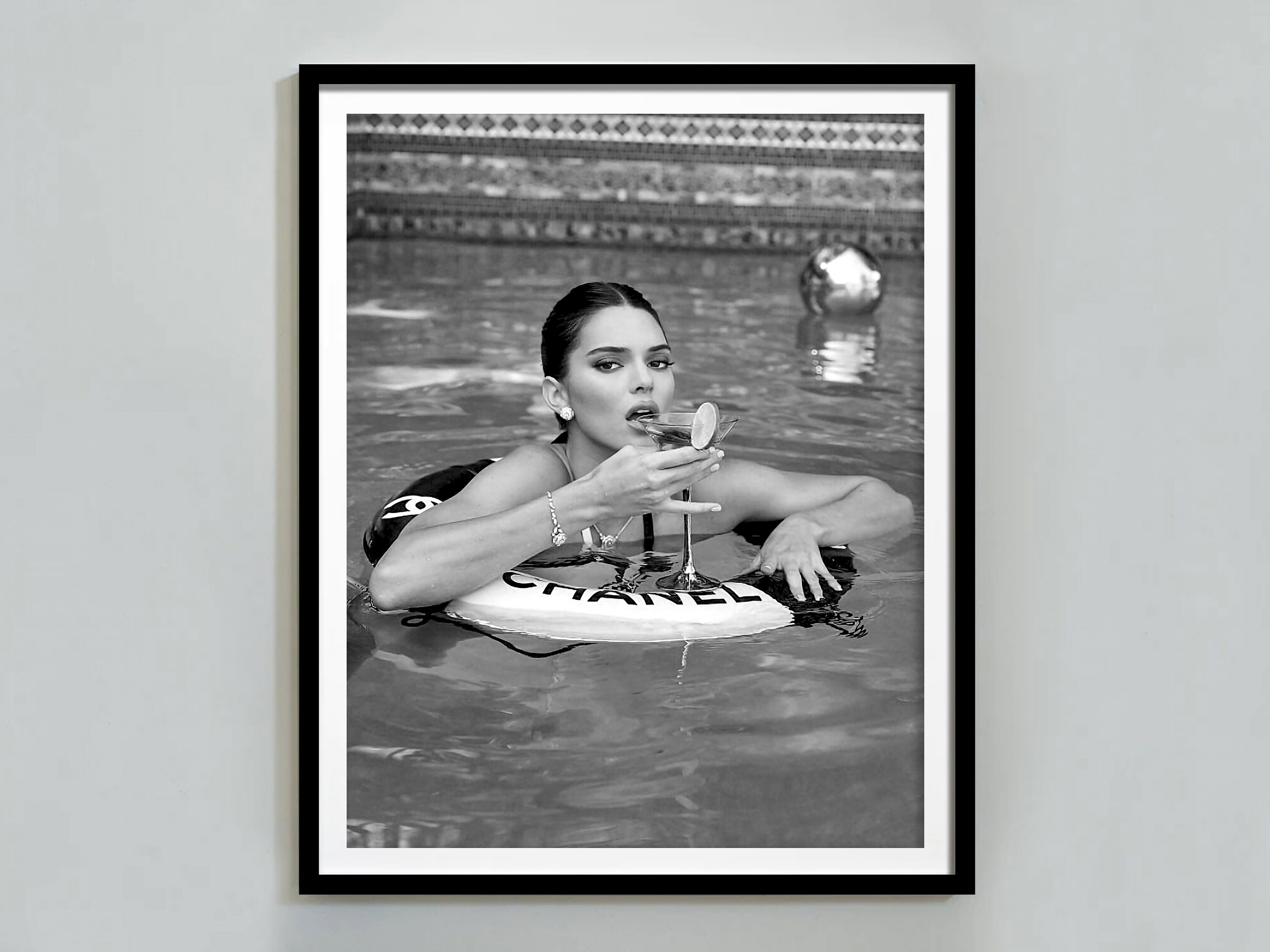 Woman Drinking Martini Poster Swimming Pool Print Black and - Etsy