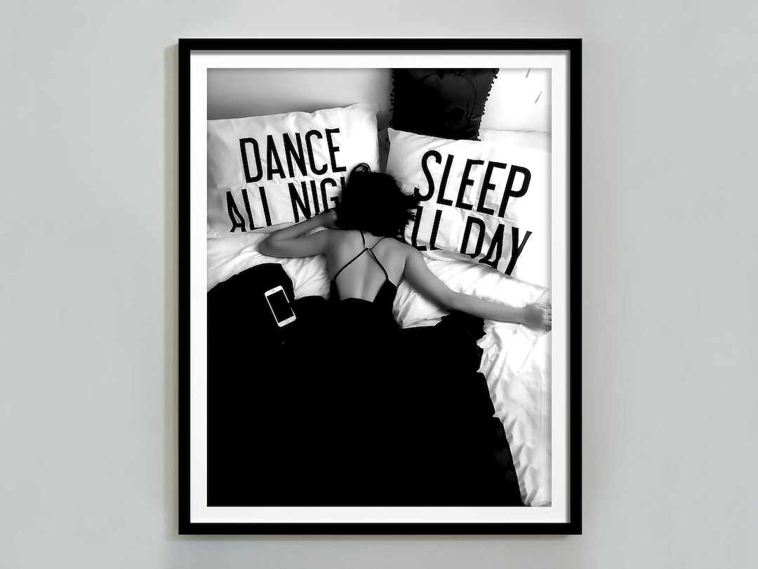 Disco Party Print, Dance All Night, Sleep All Day, Black and White ...