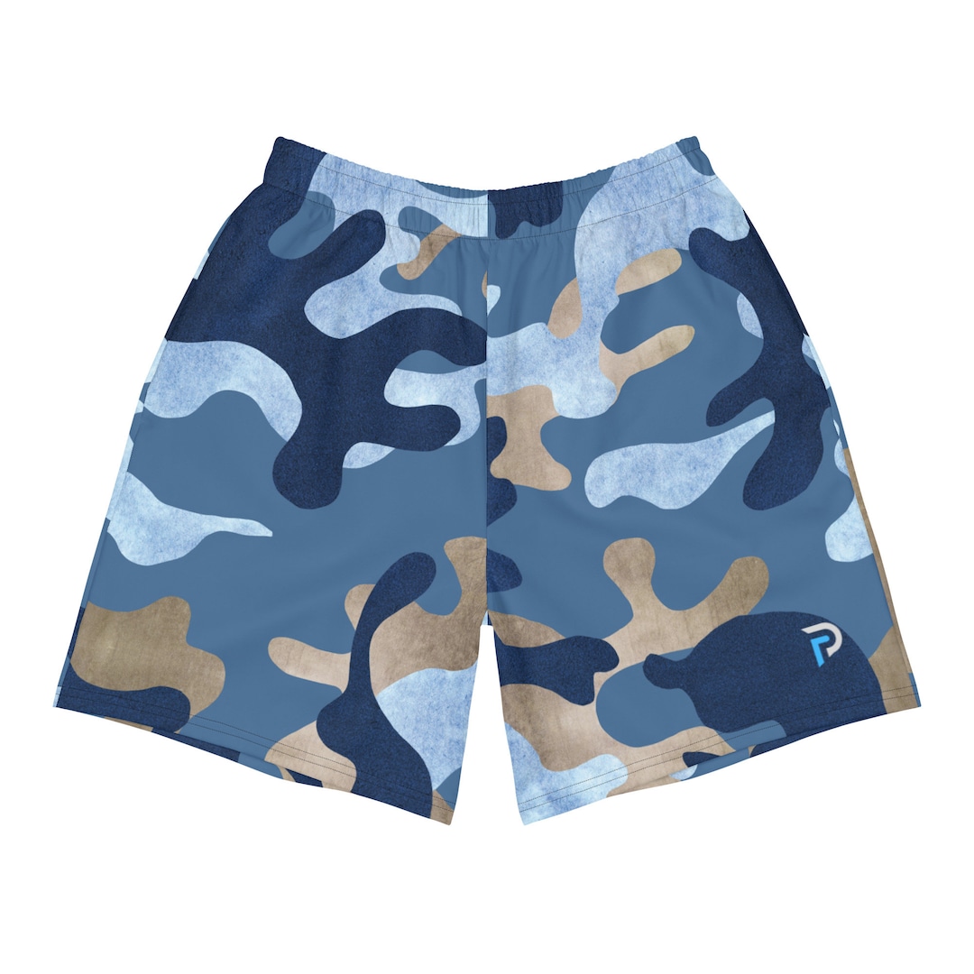 Mens Gym Shorts Blue Camo Functional Fitness Custom Athletic Shorts ...